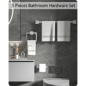 Hinmood Matte Black Bathroom Hardware Set, 5 Pieces Hardware Accessories Set SUS304 Stainless Steel Bath Towel Bar Set, Wall Mounted Towel Rack for Bathroom (Brushed Nickel, 16 Inch)
