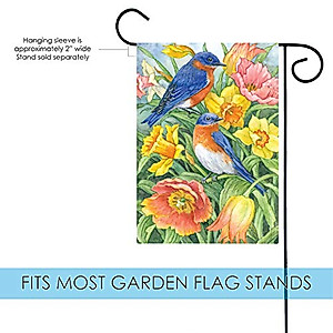Toland Home Garden 119968 Eastern Bluebirds Spring Flag 12x18 Inch Double Sided Spring Garden Flag for Outdoor House Bird Flag Yard Decoration
