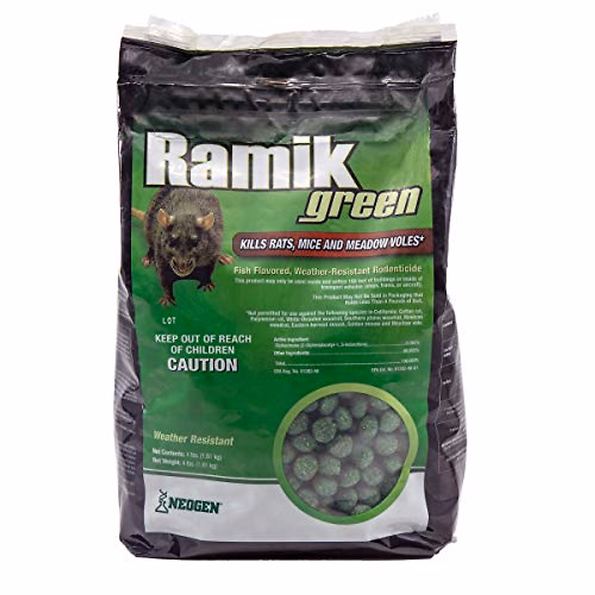 Neogen Ramik Green Fish Flavored Weather Resistant Rodenticide Nuggets, 4 lb bag