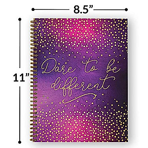 Softcover Dare 8.5" x 11" Motivational Spiral Notebook/Journal, 120 College Ruled Pages, Durable Gloss Laminated Cover, Gold Wire-o Spiral. Made in the USA