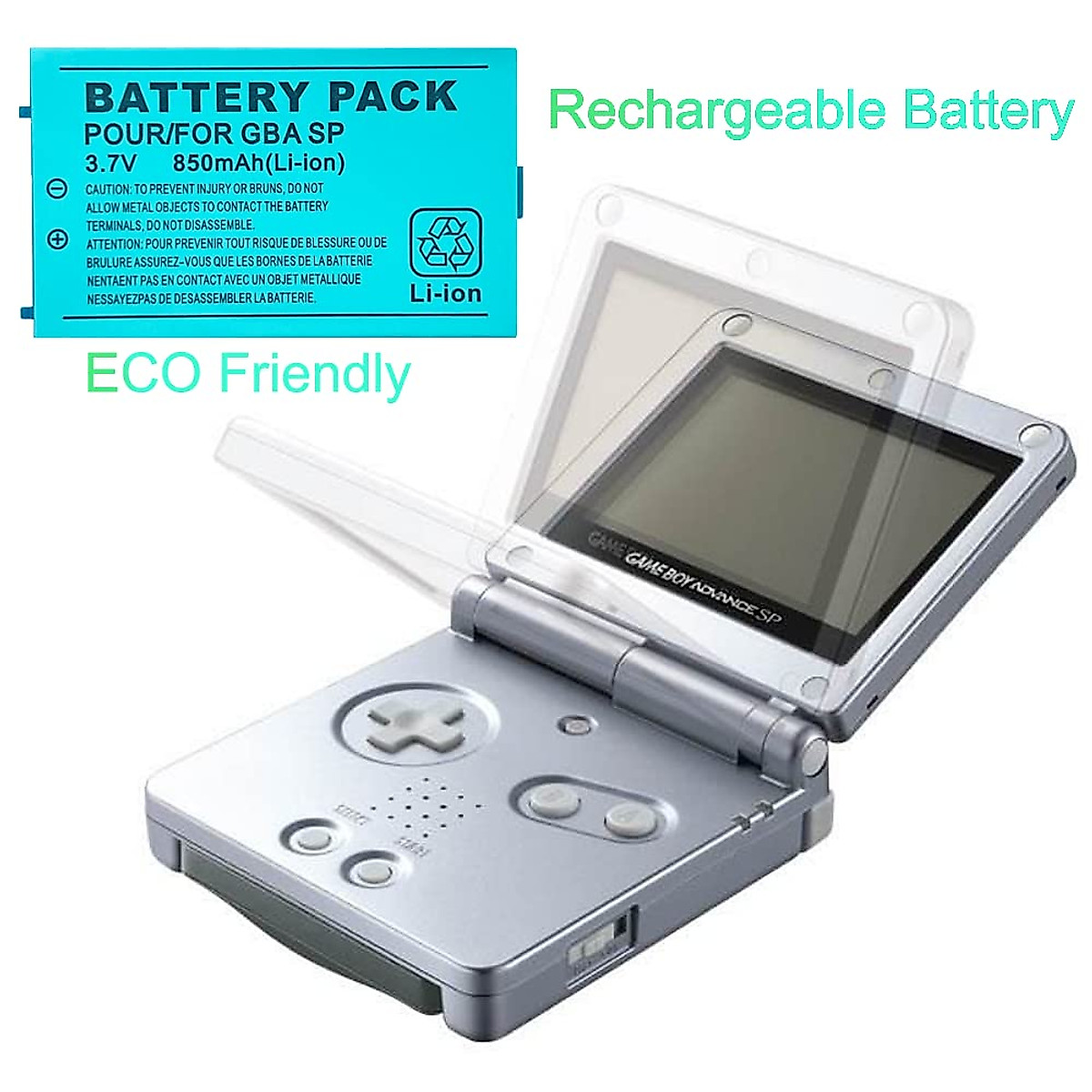 Gameboy Advance SP Battery, TFSeven 1Pcs Nintendo GBA SP Replacement Battery 850mah 3.7V Rechargeable Lithium Ion for Nintendo GBA Sp Gameboy Anvance SP