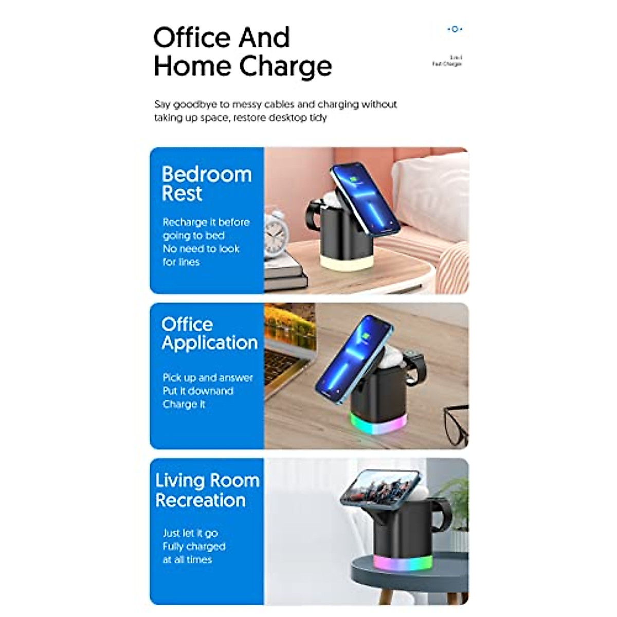 Magnetic Wireless Charging Station for Apple Series,3 in 1 Faster Mag-Safe Wireless Charger Stand for iPhone 14/13/12 Series/iPhone11/Samsung, Apple Watch Series and Airpods with QC3.0 Adapter