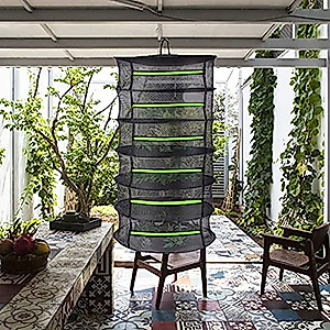 Shencai Herb Drying Net Rack,4 or 6 Layers Mesh Hanging Plant Dry Net for Drying Beans, Herbs, Food, Plants, Petals /Green Zippers Hydroponics，Bonus Hook (6 Layers)