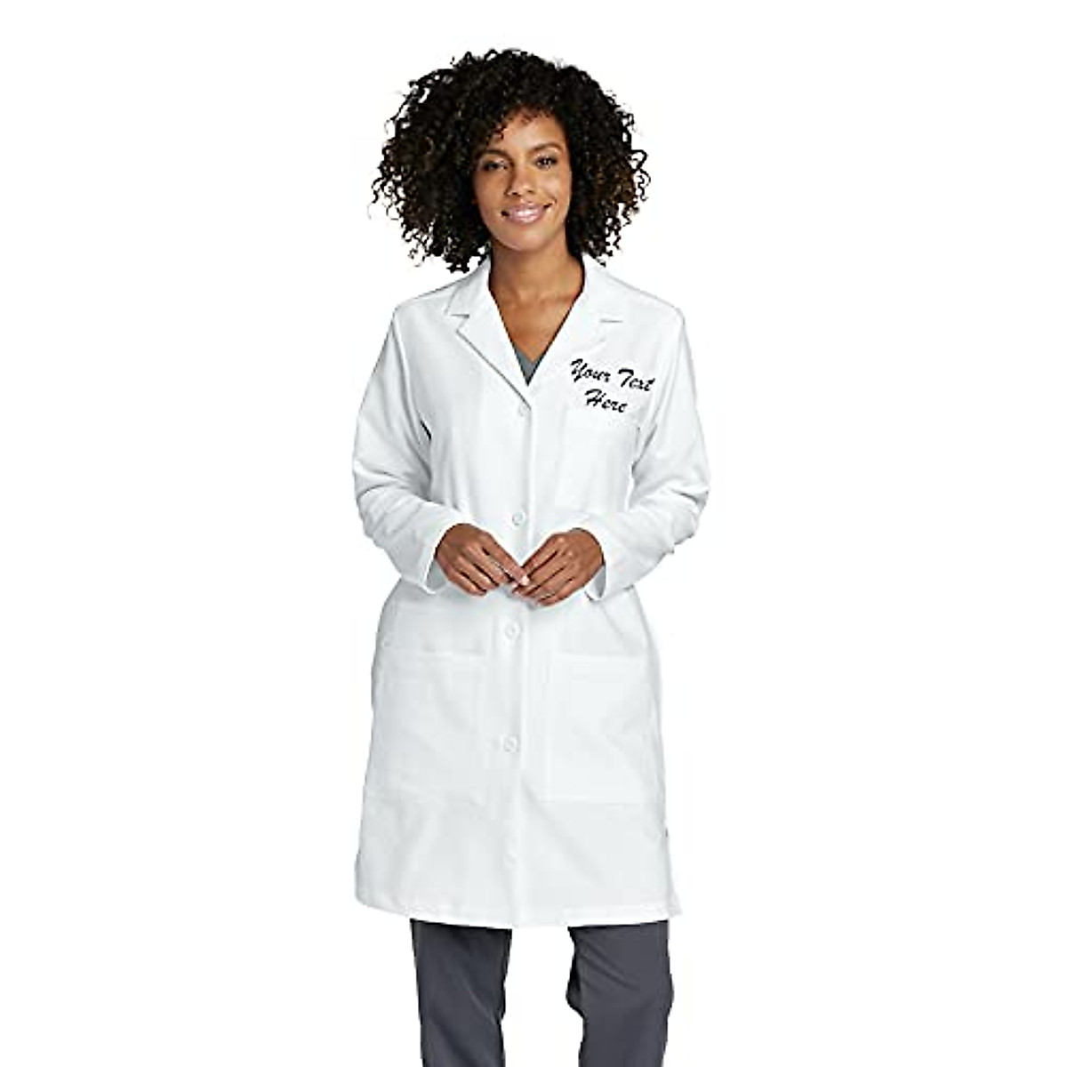 Custom Embroidered Womens Medical Laboratory Coats - Add Your Name or Text - Long Sleeve 3-Pocket Long Lab Coats