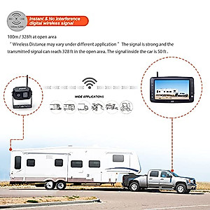 Wireless Backup Camera System with 7 inch Splitscreen, Waterproof Wireless Rear View Camera with Night Vision, Support add 2nd Wireless Reversing Camera for Trailer, RV, Trucks, Horse-Trailer, etc