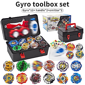 OBEST Bey Battling Top Burst 12 New Gyros Top with 3 Launcher, Arena Toy, Gyro Pocket Box Pro (Black)