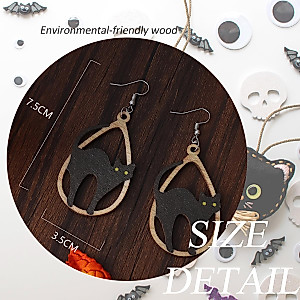 Yomlry Halloween Earrings for Women Pumpkin Black Cat Halloween Jewelry Ghost Bat Spooky Dangle Earrings for Halloween Eve Party Accessories Double-sided Holiday Wood Earrings Set Jewelry Gift black cat