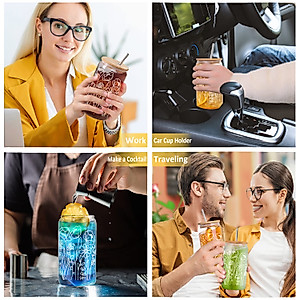 Lvoetgif Cute Glass Cups with Lids and Straws, Aesthetic Christmas Iced Coffee Cup, Flower Mugs, Floral Tumbler with Straw, Birthday Gifts for Women Friend Sister Her Coffee Lover Bridesmaid Stuff