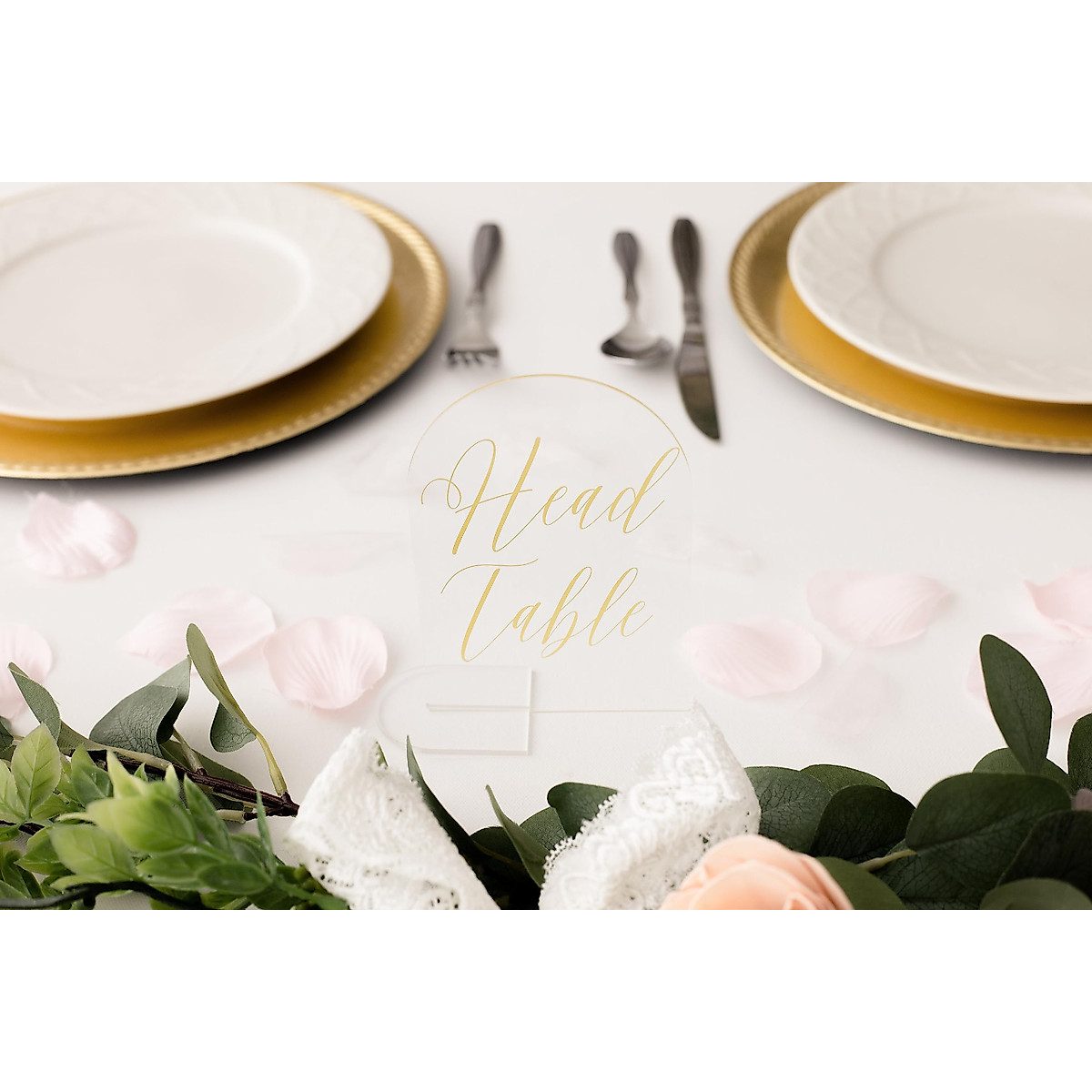Tanther 30 Sets Acrylic Table Numbers, Gold Printed Caligraphy Lettering, Arch signs & stands, (Numbers 1 - 28, Head Table, and Gift Table Signs- 30 total), 4 x 6 Inch size, For weddings, receptions,