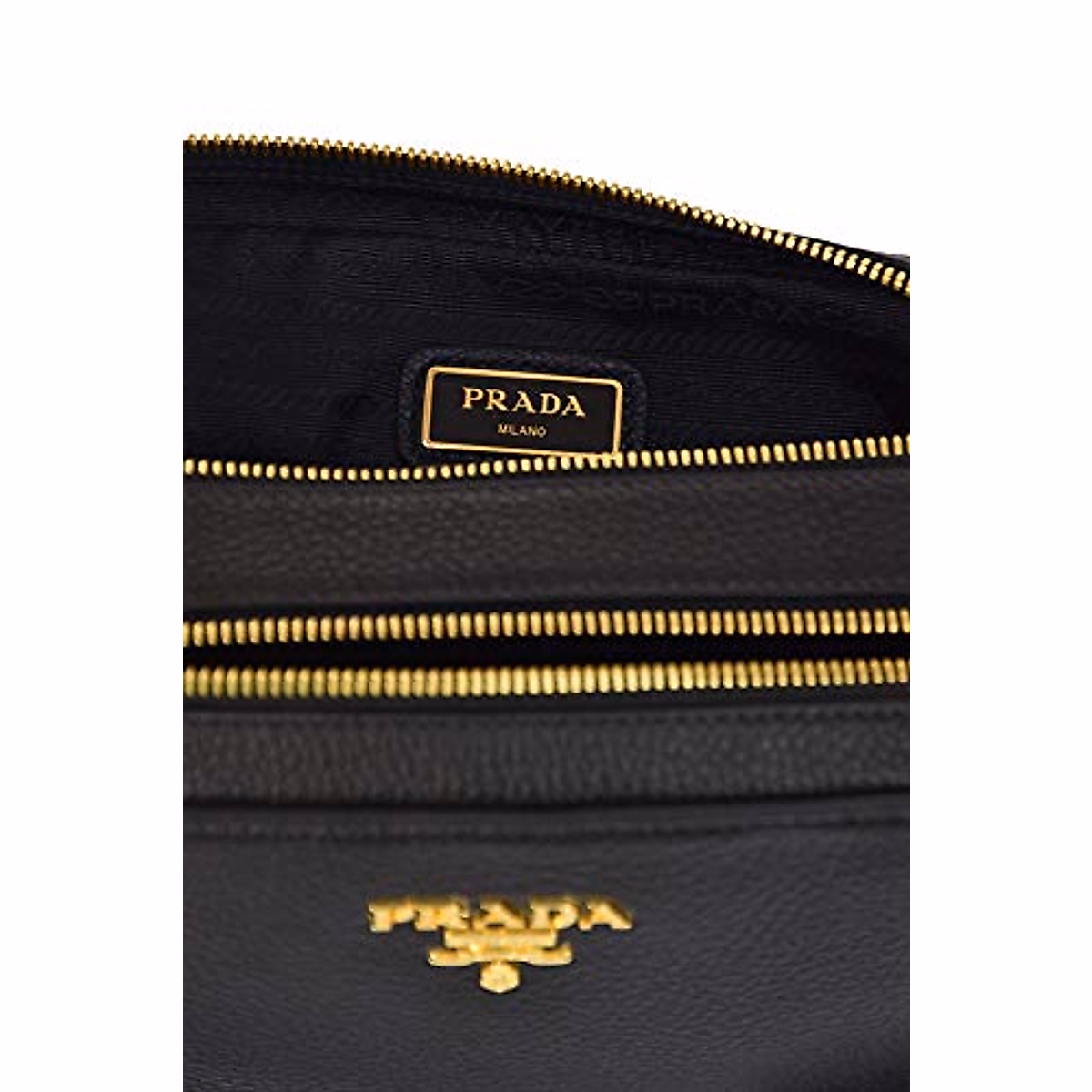 Prada Women's Black Bandoliera Vitello Phenix Leather Crossbody Bag 1BH079