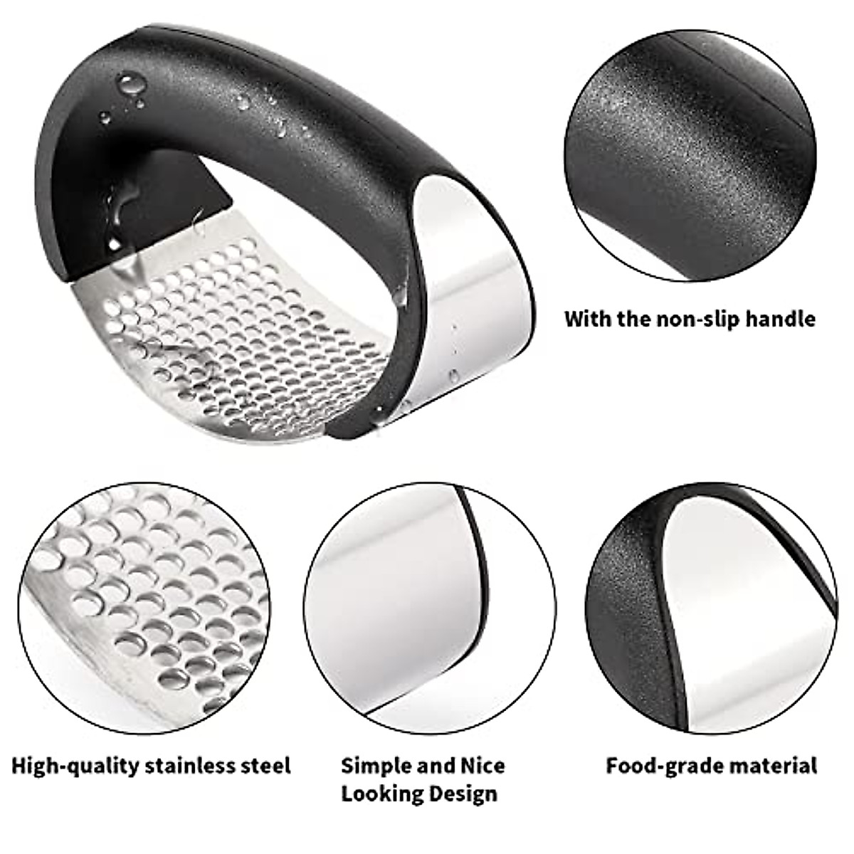 2 Pack Garlic Press Rocker, Stainless Steel Garlic Mincer with 2 Peelers, 2 Scrapers and 2 Brushes | Garlic Crusher Garlic Chopper for Smashing Garlic
