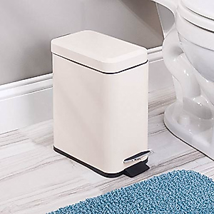 mDesign Small Modern 1.3 Gallon Rectangle Metal Lidded Step Trash Can, Compact Garbage Bin with Removable Liner Bucket and Handle for Bathroom, Kitchen, Craft Room, Office, Garage - Cream/Beige