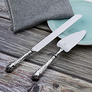 OTW PAVILION 2 Piece Wedding Cake Server Set,18/10 Stainless Steel Dessert Set Pie Server Cake Cutter Knife for Birthday,Anniversary,Holiday,Baby Shower,Party (Versailles, Stainless steel-V)