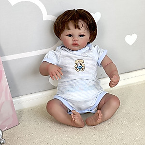 RXDOLL Vivid Reborn Baby Dolls Silicone Vinyl Full Body Boy Newborn That Look Real Anatomically Correct Realistic Baby Dolls with Blue Eyes Weighted Boy Baby Doll for Kids Age 3 +, 19 Inch