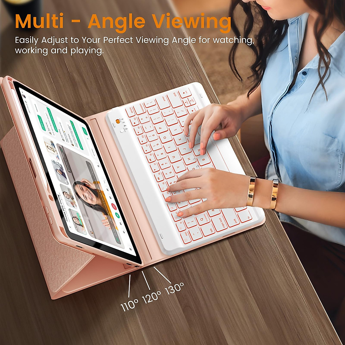 OYEEICE for iPad 9th Generation Case with Keyboard 10.2'' - 7 Color Backlit Wireless Keyboard Cover with Pencil Holder for iPad 9th/8th/7th Gen 10.2 inch, iPad Air 3rd Gen & iPad Pro 10.5" - Pink