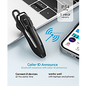 ZOUKAI Bluetooth Headset, Noise Cancelling with 2 Microphones, 30 Hours Talk Time, Announce Caller ID, Hands Free Bluetooth Wireless Earpiece for Cell Phones/Laptop/PC