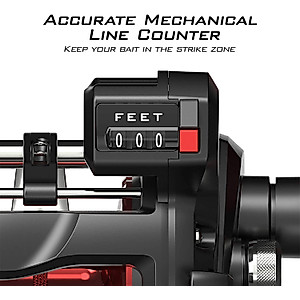 KastKing ReKon Line Counter Trolling Fishing Reel, Round Baitcasting Reels, Right Handed, Size 30