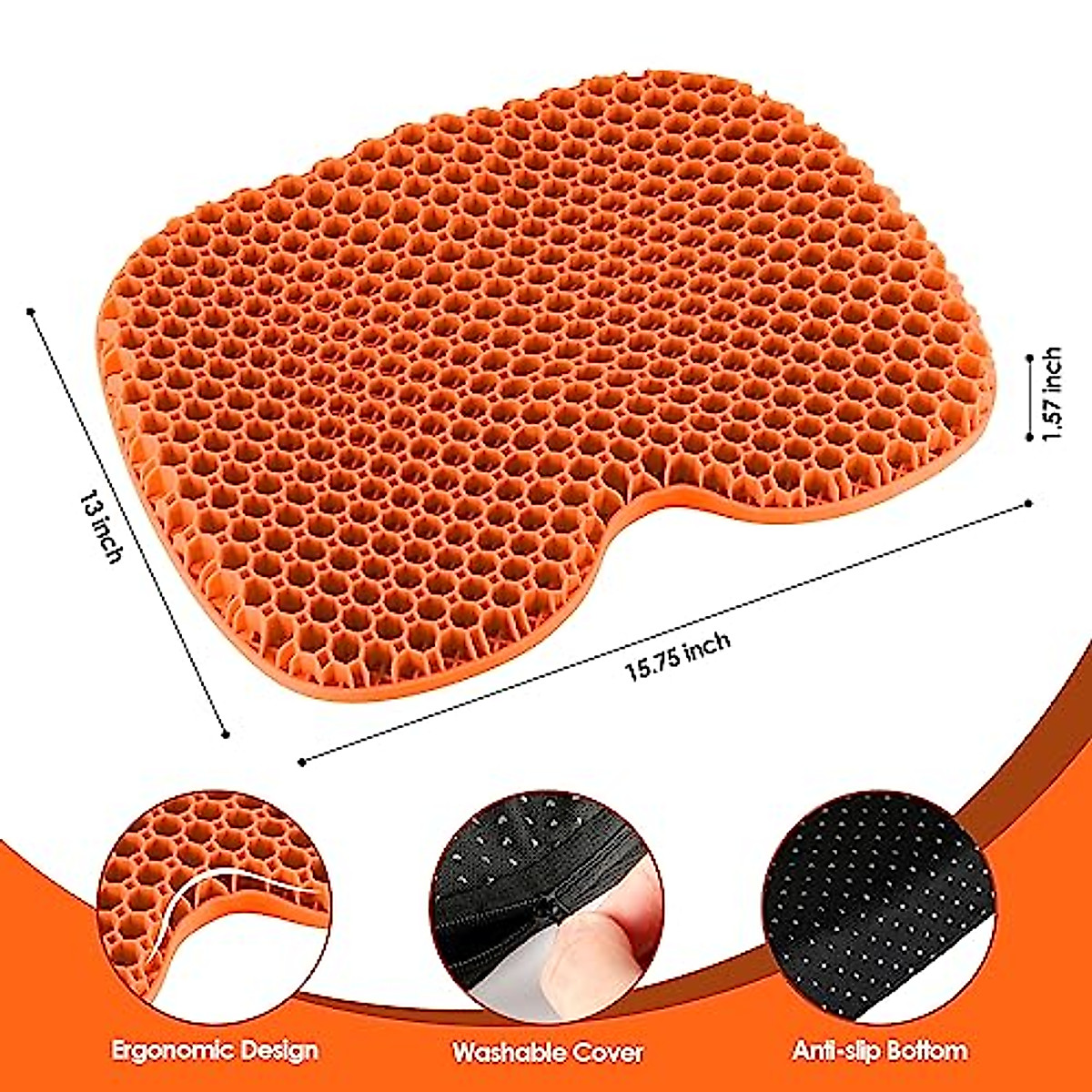 NewBEP Anti Slip Gel Kayak Seat Cushion, Thick Waterproof Kayak Seat Pad Soft Support & Breathable with Non-Slip Cover for Sit in Kayak Chair, Canoe, Boat