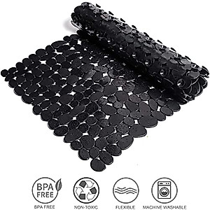 TreeBud Pebble Bathtub Mat, 35 x 16 Inches Non Slip Bath Mat for Shower Tub with Drain Holes and Suction Cups, Machine Washable Bathroom Mats (Black)