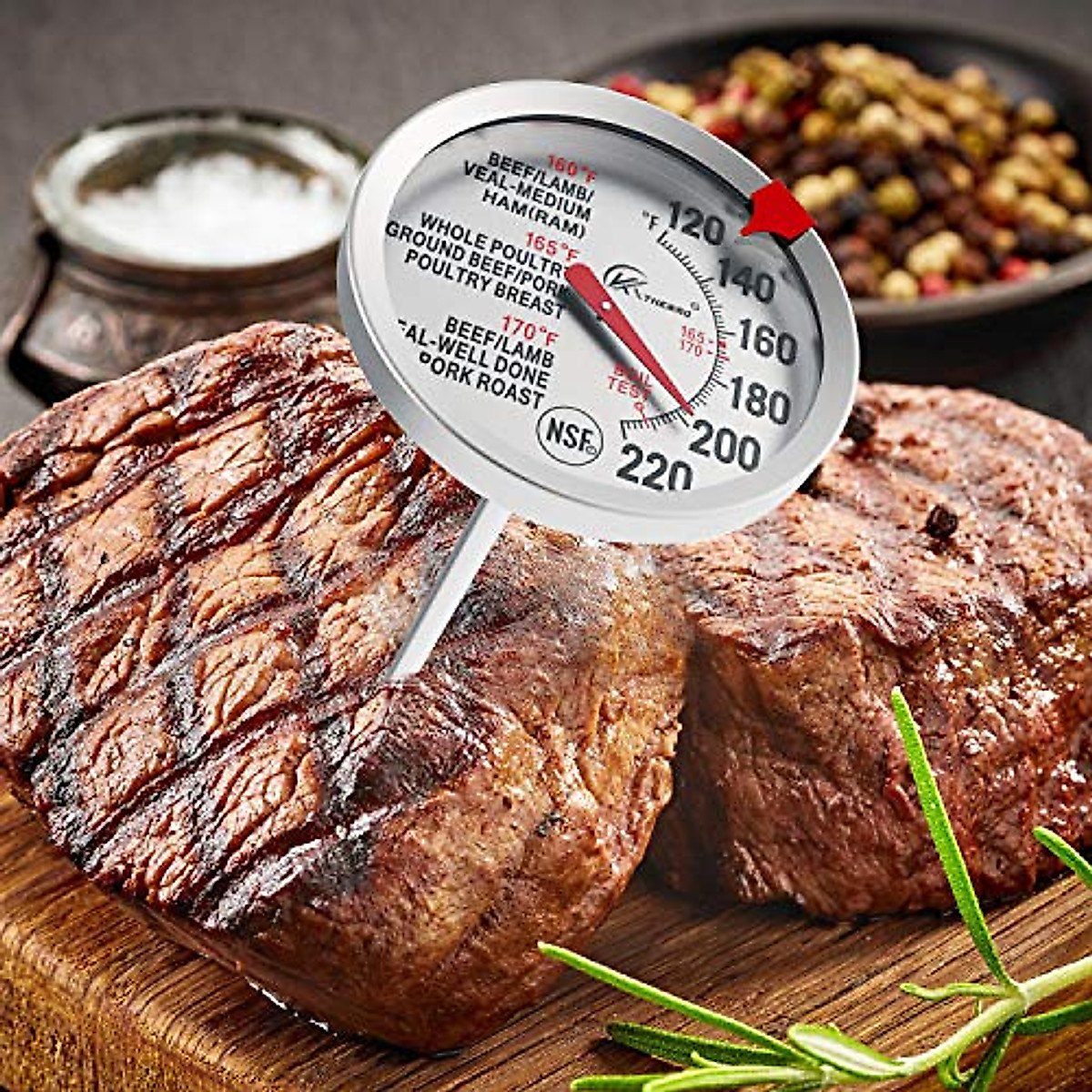 Digital Instant Read Meat Thermometer, Thermometer Cooking, Kitchen Food Thermometer with 4.6" Long Probes, 2.5” Waterproof Digital Grill Thermometer for Cooking, Beef, BBQ, Baking, Silver