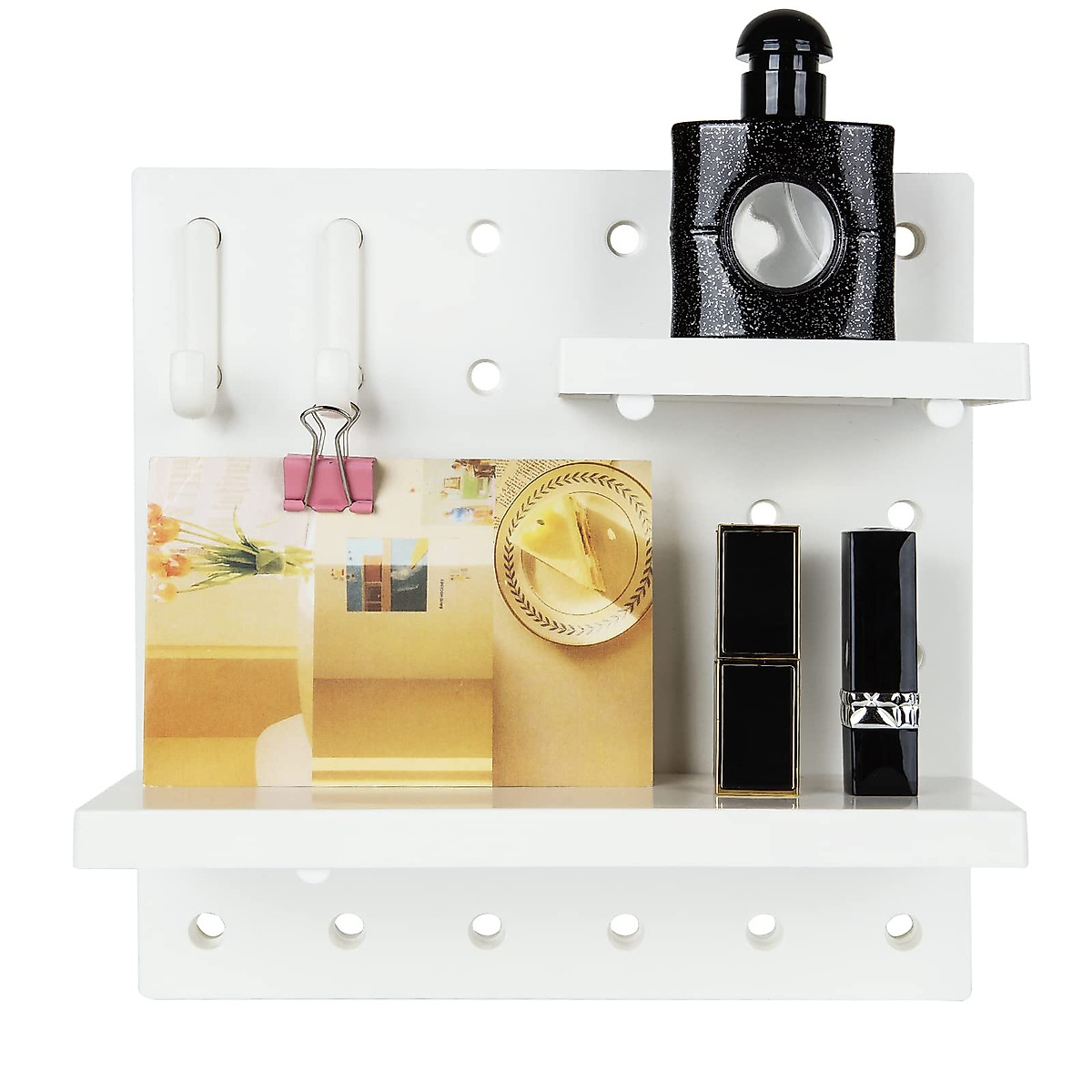 ZIQI ABS Plastic Pegboard Wall Panel Kits, 4Pack White Mount Display, DIY Tool Organizer with Accessories for Garage Kitchen Bathroom Office(2 Installation Methods-No Damage to Wall)