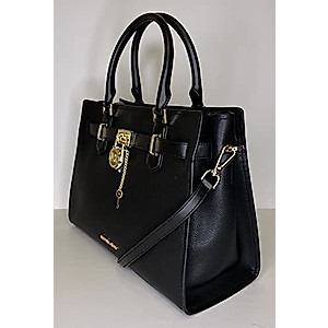 MICHAEL Michael Kors Hamilton MD Satchel bundled with Trifold Wallet and Purse Hook (Black)