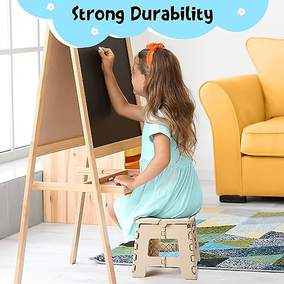 ACKO Folding Step Stool 9 Inch Step Stool 300 lb Capacity Plastic Foldable Step Stools for Kids and Adults, Folding Stool Suitable for Kitchen, Stepping Stool with Handle Khaki Small Step Stool 1PC