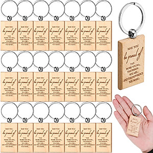 Unittype 30 Pcs Inspirational Gifts Wodden Keychains Bulk Employee Appreciation Gift for Tanksgiving Christmas Volunteer Staff(Rectangle Employee Style)