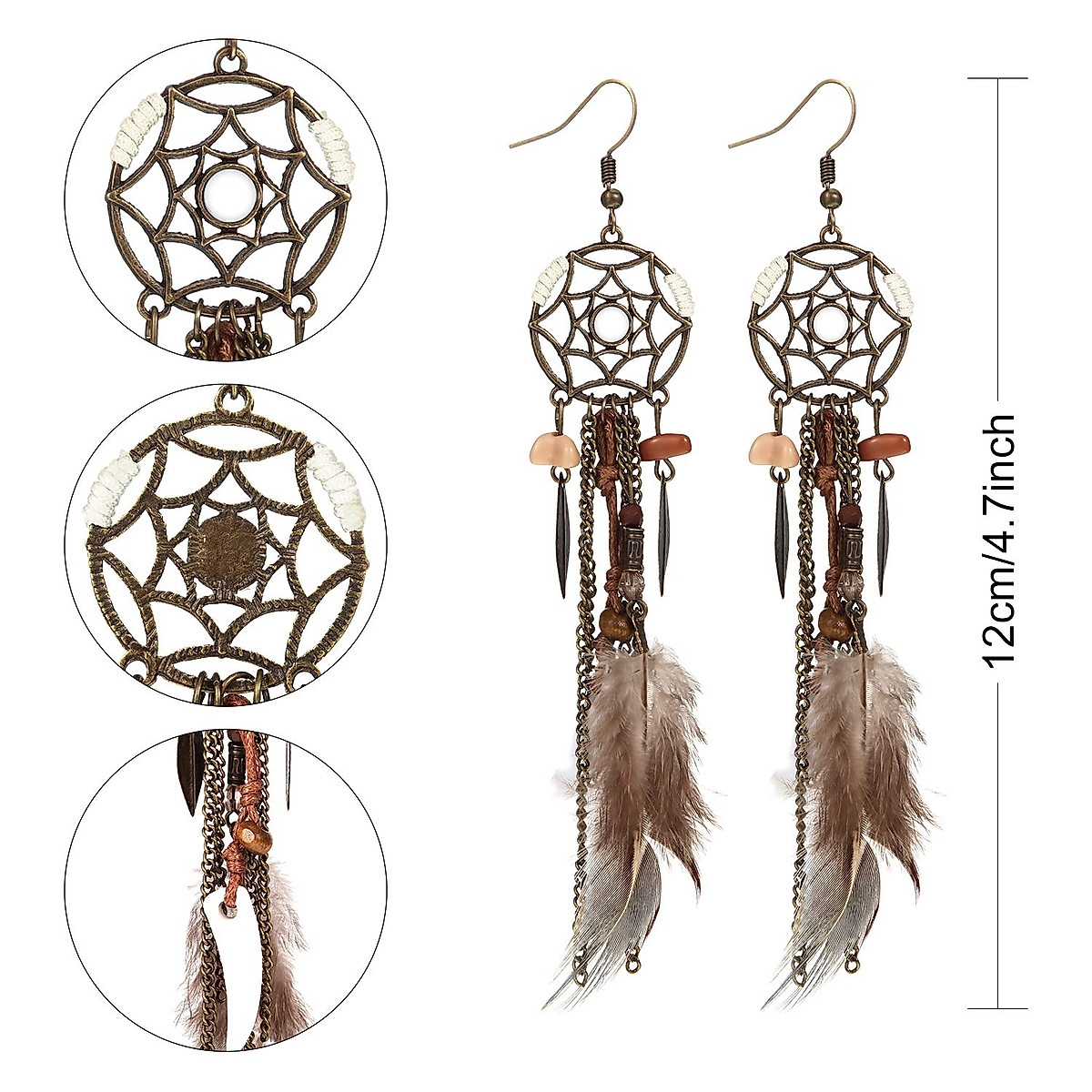 6 Pairs Women Faux Feather Earrings Dream Catcher Earring Bohemian Fringe Tassel Long Drop Dangle Earrings Set with Design for Women (Style 7)