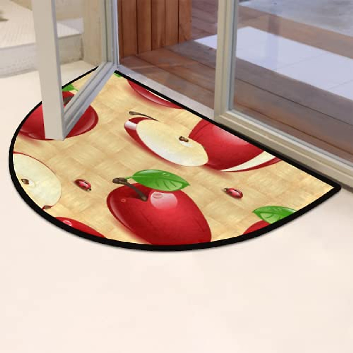 FengQuGou Red Apples Half Round Door Mat Indoor Entrance 24X36 Fruit Apple Semi Circle Floor Rug Non Slip Absorbent Bathroom Mats Half Moon Area Rugs for Kitchen Patio Fireplace Hearth Rugs