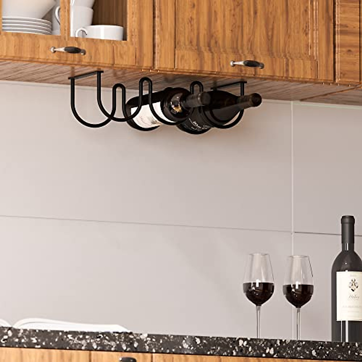 Wallniture Dijon Wine Rack Wall Mounted & Under Cabinet Wine Storage Racks Kitchen Organization and Storage 3 Wine Bottles, Steel Black