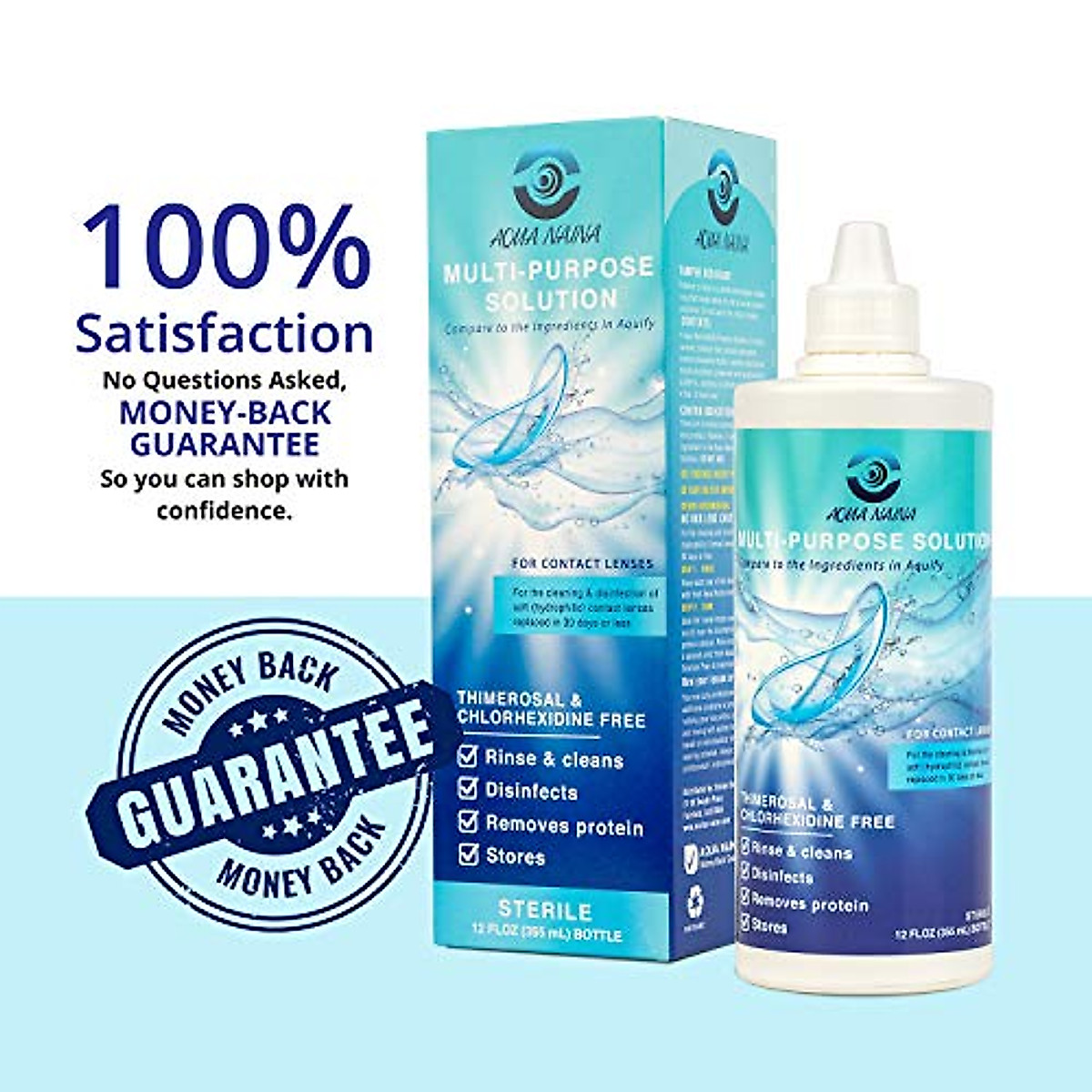 Aqua Naina (2 Pack) 12 Fl Oz | Contact Lens Solution | Cleaning and Disinfecting Multi-Purpose Solution | Convenient Everyday Lens Hygiene and Eye Care
