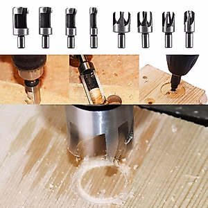 SaferCCTV 4Pcs Countersink Drill Bit Set, 8pcs Wood Plug Cutter Drill Bit Set for Tapered 5/8" 1/2" 3/8" 1/4" Woodworking Cork Drill Bit Knife