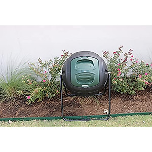 Exaco Ms. Tumbles Round Easy to Turn Compost Tumbler - 35 Gallons, Drain Hose with Cut-Off Valve, Black/Green