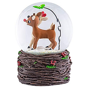 Rudolph and Clarice Holiday Forest 6 x 4 Resin Holiday Snow Globe Dome