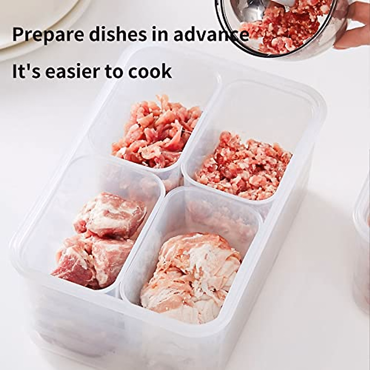 Generic Minimalist Multi-Compartment Food Storage Container with 4 Compartments, 22x14.5x10cm/8.66x5.7x3.93in, White, Portable, Airtight, Microwave, Dishwasher, Freezer Safe