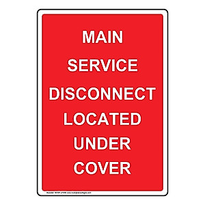 ComplianceSigns.com Vertical Main Service Disconnect Located Under Cover Label Decal, 5x3.5 in. 4-Pack Vinyl for Electrical