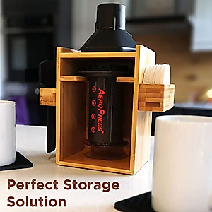 HEXNUB – Compact Bamboo Organizer for AeroPress, Caddy Station Holds AeroPress Coffee Maker, Filters, Cups, Pour Over Accessories With Silicone Dripper Mat, Increased Space Saving (Black)