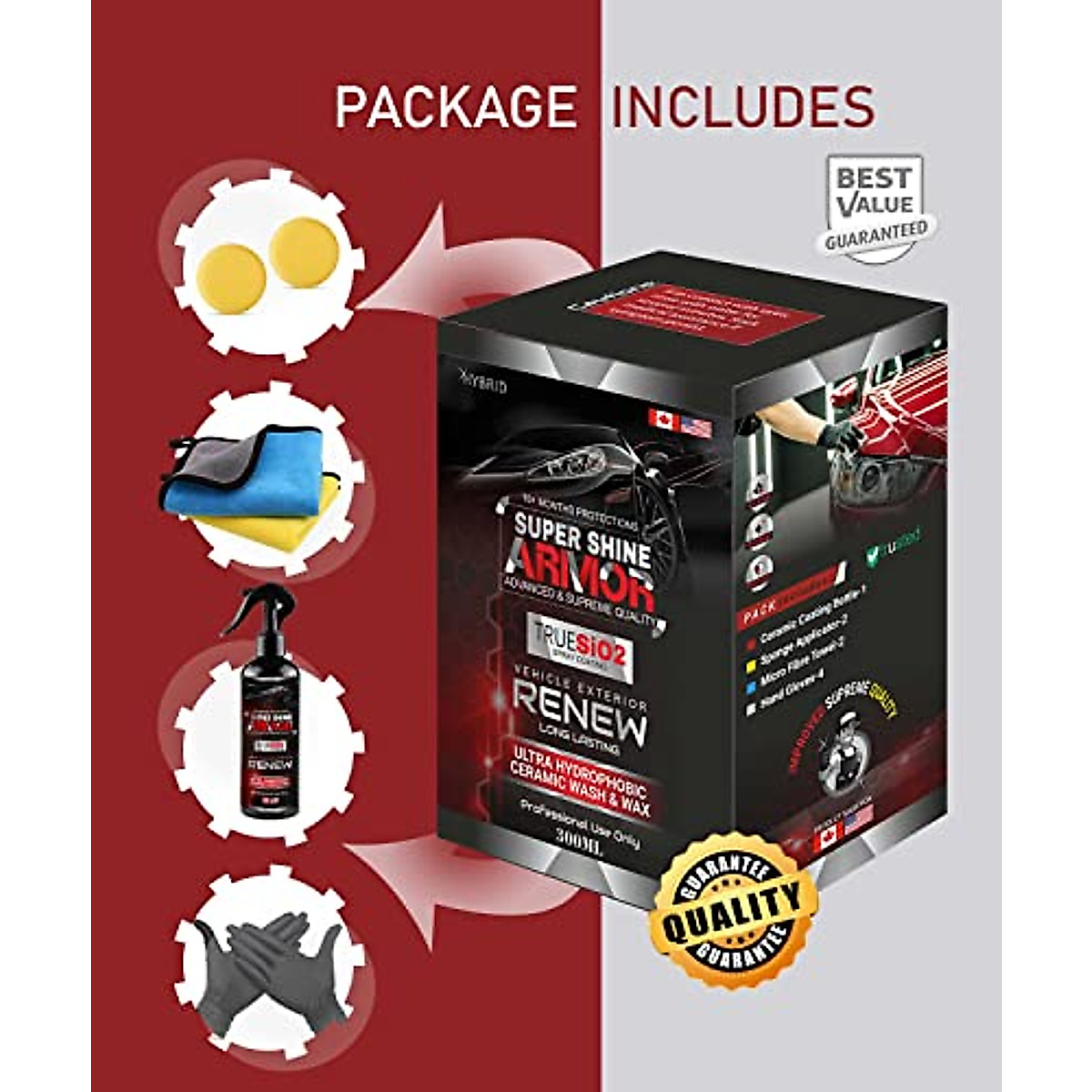Super Shine Armor Supreme Quality Waterless Wash and Wax Ceramic Coating with Accessories - Clean Vehicle Exterior, Shine, and Protect from Rusting and Scratches with Long Lasting Hydrophobic Effect