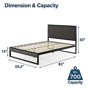 ZINUS Christina Upholstered Platform Bed Frame with Headboard, No Box Spring Needed, Wood Slat Support, Easy Assembly, Queen