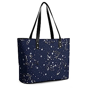 Womens Handbag Horses And Snowflakes Pattern Leather Tote Bag Top Handle Satchel Bags For Lady