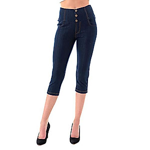 Women's High Waist Stretch Skinny Denim Capri Jeggings with Pockets Reg-Plus Size (XX-Large, Capri-Navy)