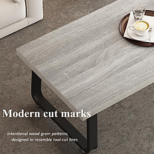 HSH Grey Small Coffee Table, Modern Minimalist Coffee Center Table, Rectangle Simple Wooden Living Room Table, Industrial Wood and Metal Tea Table for Home Bedroom Home Office, Light Grey Oak, 39 in