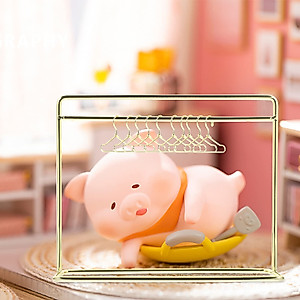 NUOBESTY Doll Hangers Miniature Garment Rack with 10pcs Mini Clothes Hangers Metal Dress Outfit Holders for Closet Wardrobe Dollhouse Furniture Accessories Golden Doll Closet