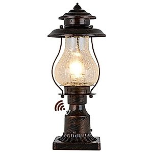 Dusk to Dawn Post Lights Outdoor Photocell Sensor Rustic Pole Mount Lanterns with Pier Mount Adapter Oil Rubbed Brown with Crackle Glass Waterproof Pillar Lights for Patio, Garden, Porch and Backyard