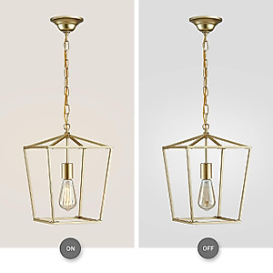ANJIADENGSHI Lantern Pendant Light Lantern Iron Cage 1 E26 Bulbs Gold Chandelier for Dining Room Kitchen(Bulbs Not Included)