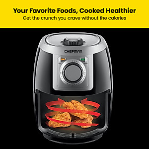 CHEFMAN Small, Compact Air Fryer Healthy Cooking, 2 Qt, Nonstick, User Friendly and Adjustable Temperature Control w/ 60 Minute Timer & Auto Shutoff, Dishwasher Safe Basket, BPA - Free, Black