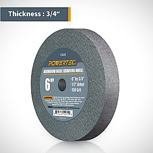 POWERTEC 15520 Bench and Pedestal Grinding Wheels, 6 Inch x 3/4 Inch, 1/2 Arbor,150 Grit, Aluminum Oxide Bench Grinder Wheel for Bench Grinder, 1 Pack