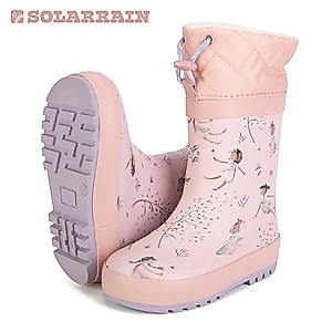 SOLARRAIN Boys Girls Snow Rain Boots Rubber Insulated Waterproof Winter Warm Boots for Kids Outdoor Mud Boots Rain Shoes with Adjustable Closure (Fairies)