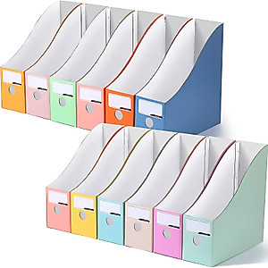 Colarr 12 Pack Cardboard Magazine Holders 12 Colors Magazine Storage Box with Label Stickers File Organizer Folder Book Holder for Desk Desktop Document Organizer for Office School (Bright Color)